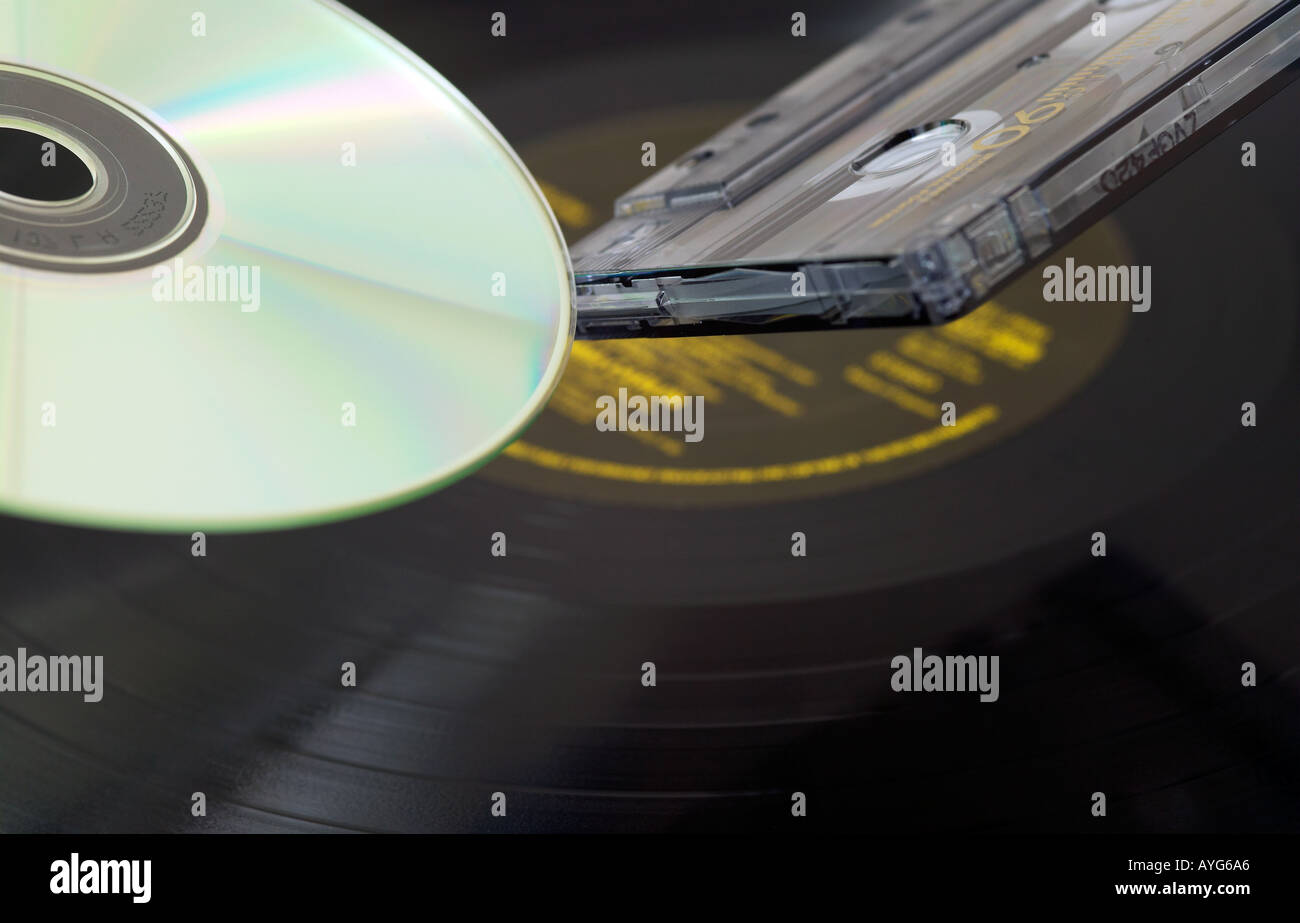 Old fashioned or vintage forms of audio entertainment a vinyl LP, CD ...