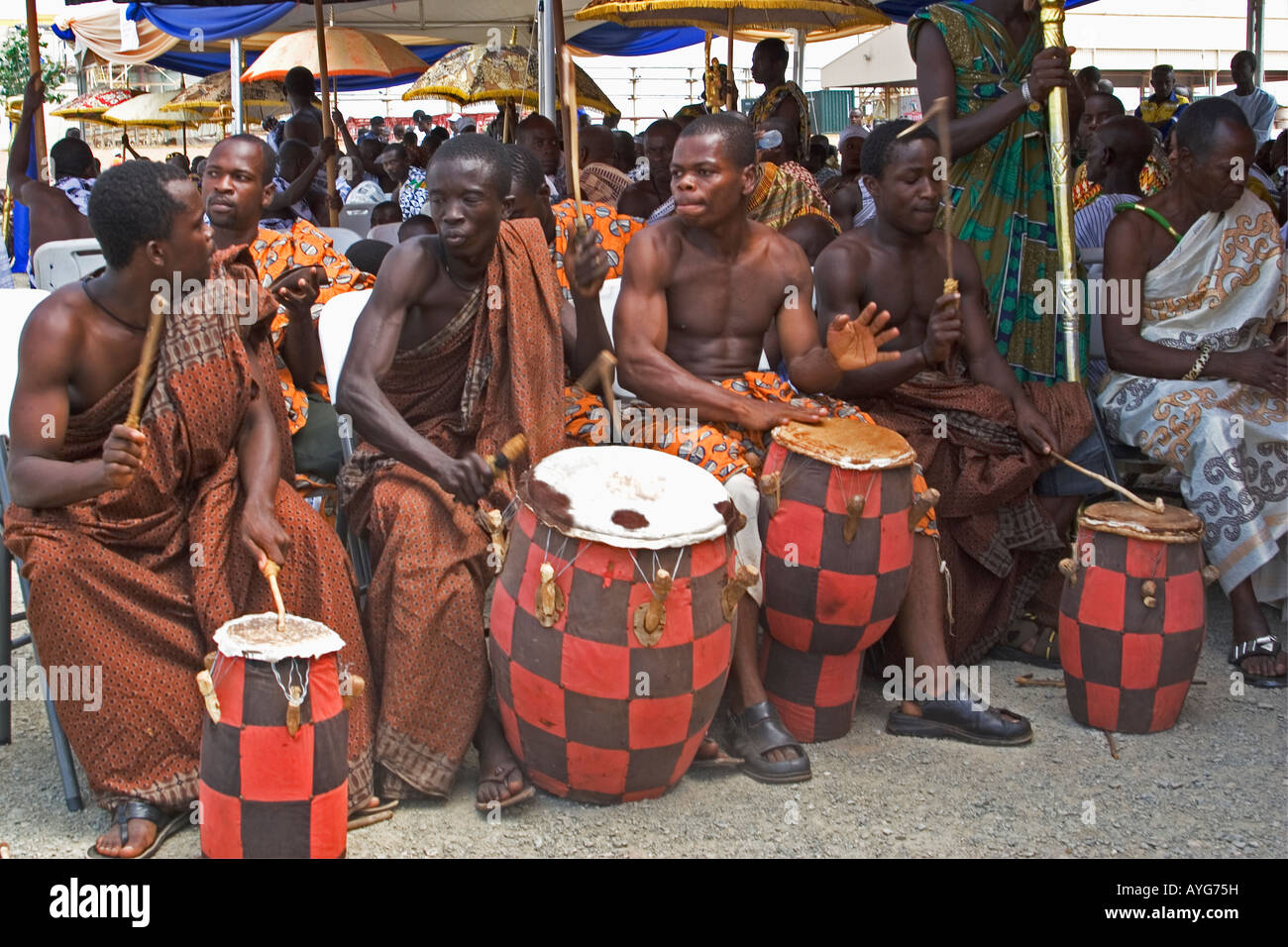 Personal traditional drummers to an Ashanti Chief playing before ...