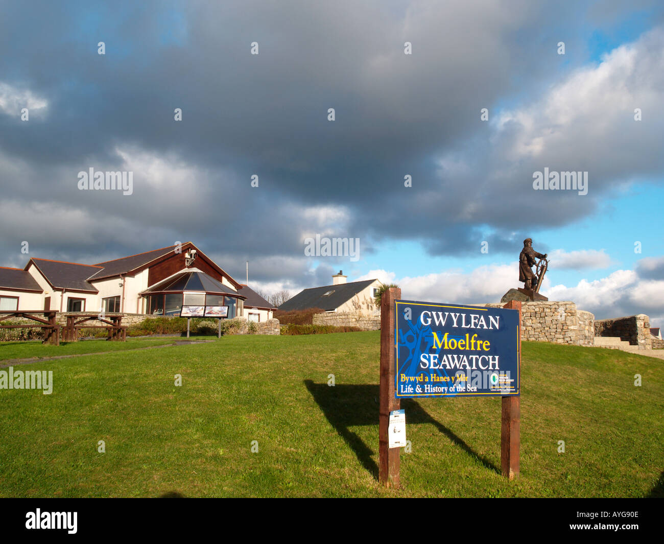 The Seawatch Centre and Statue of Coxswain Richard Evans Moelfre ...