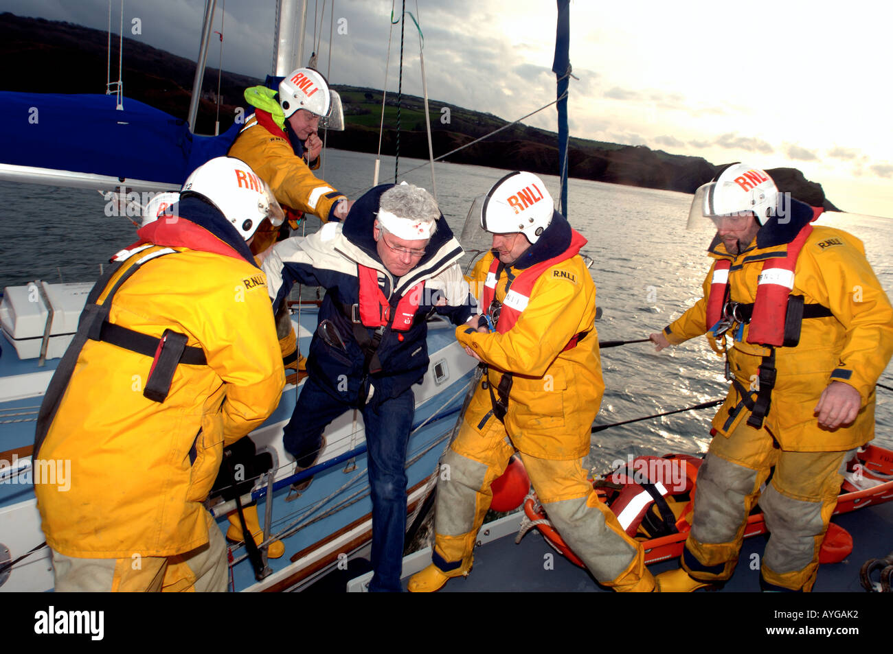 An RNLI rescue training exercise off the north devon coast Stock Photo ...