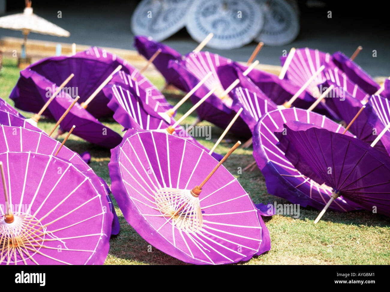 large collection of colored/coloured umbrellas in the orient Stock ...