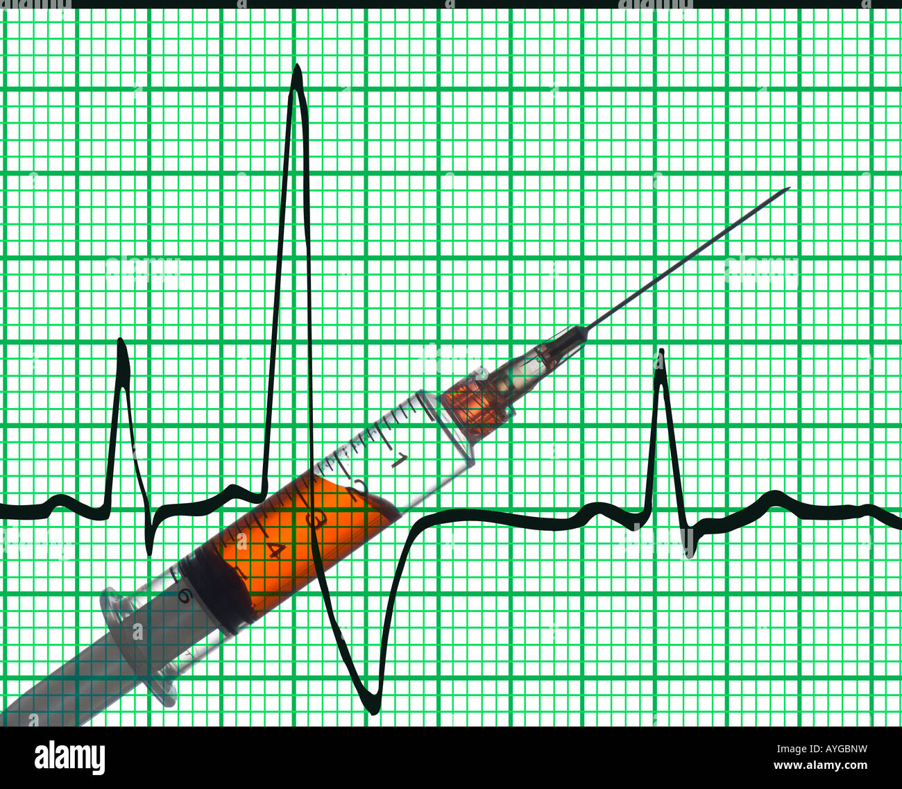 hypodermic needle and EKG electrocardiogram background Stock Photo - Alamy