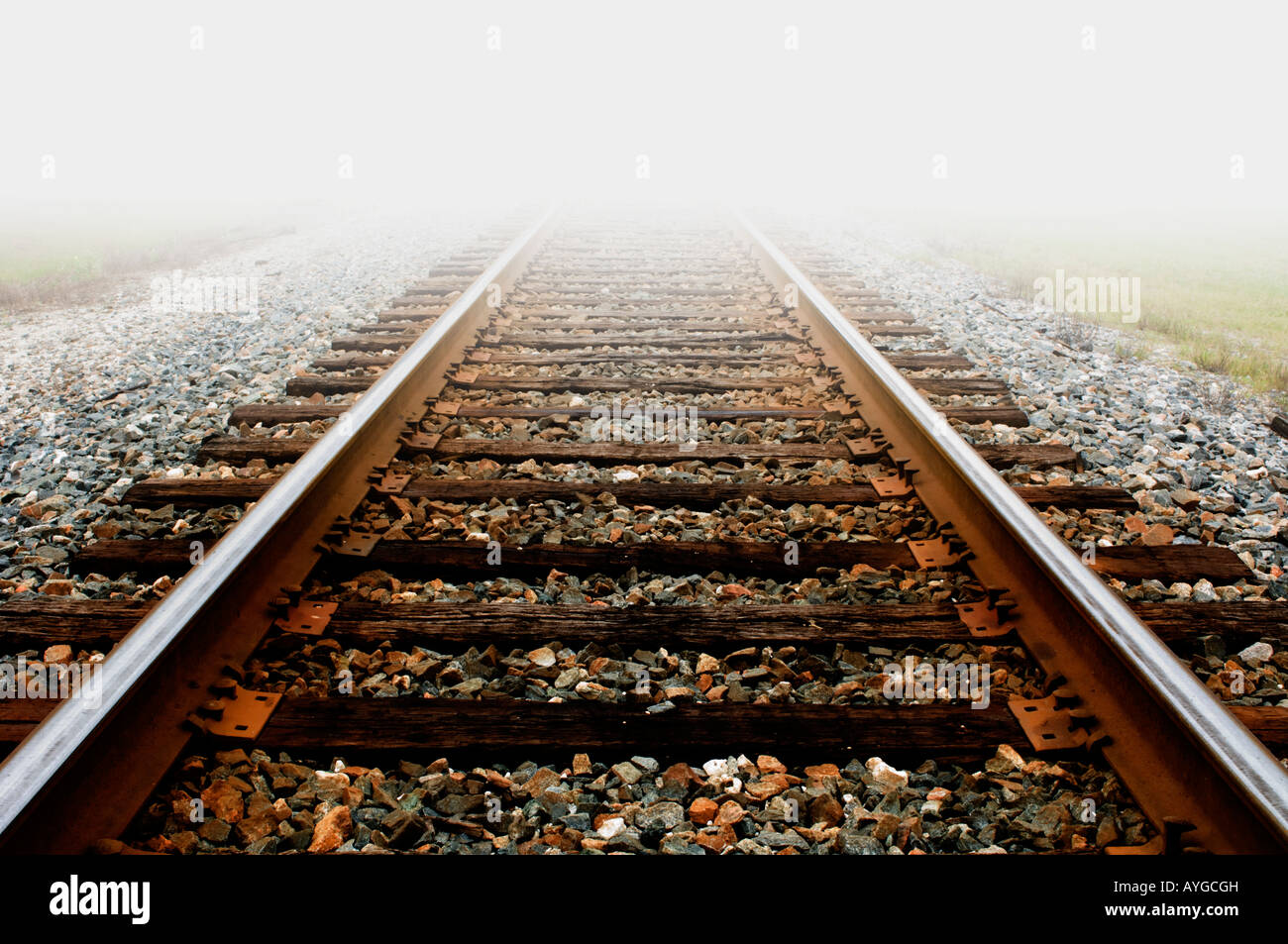 railroad tracks in fog Stock Photo - Alamy