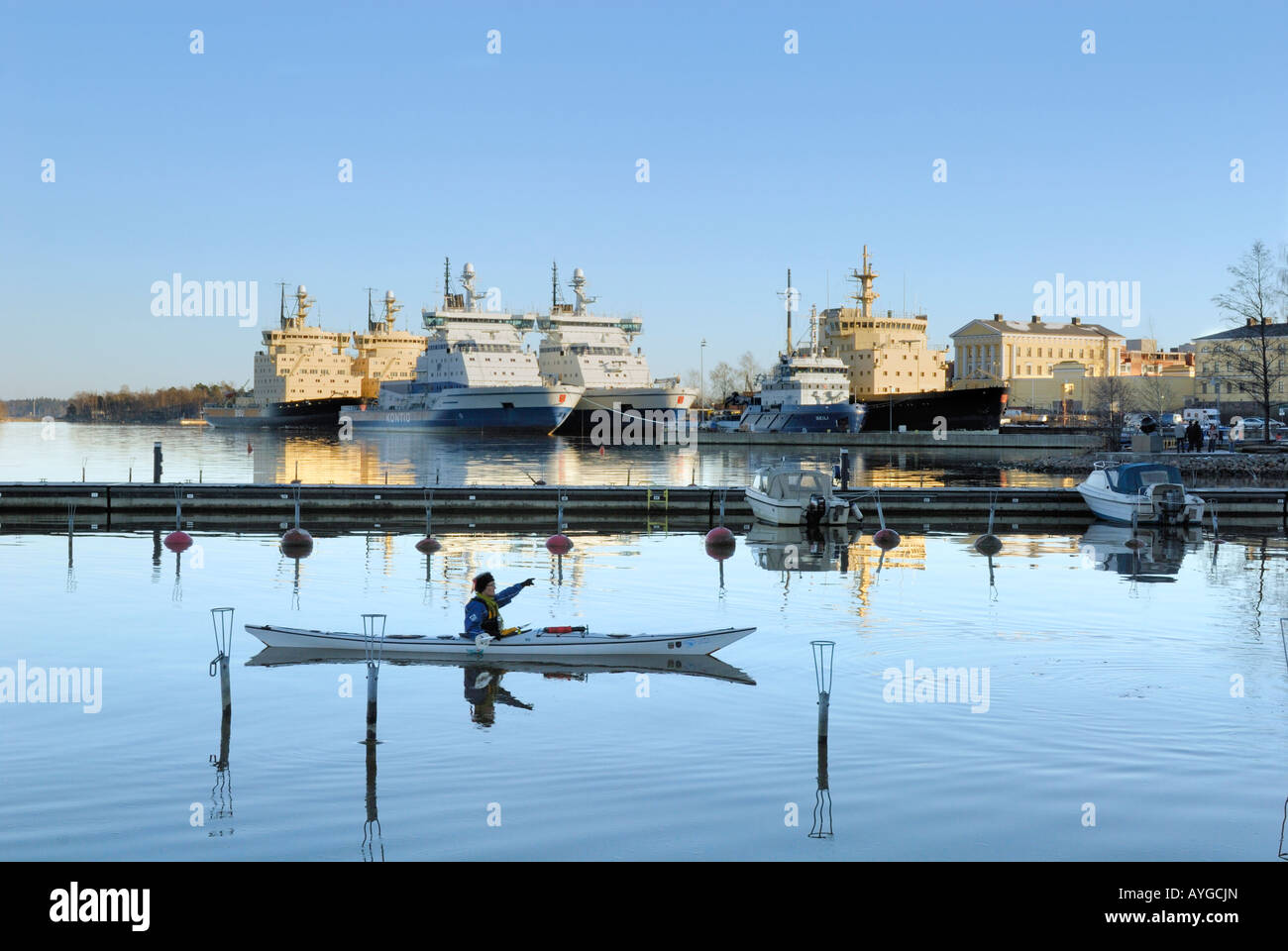 Five Icebreakers and a kayak, Helsinki, Finland, Europe Stock Photo - Alamy
