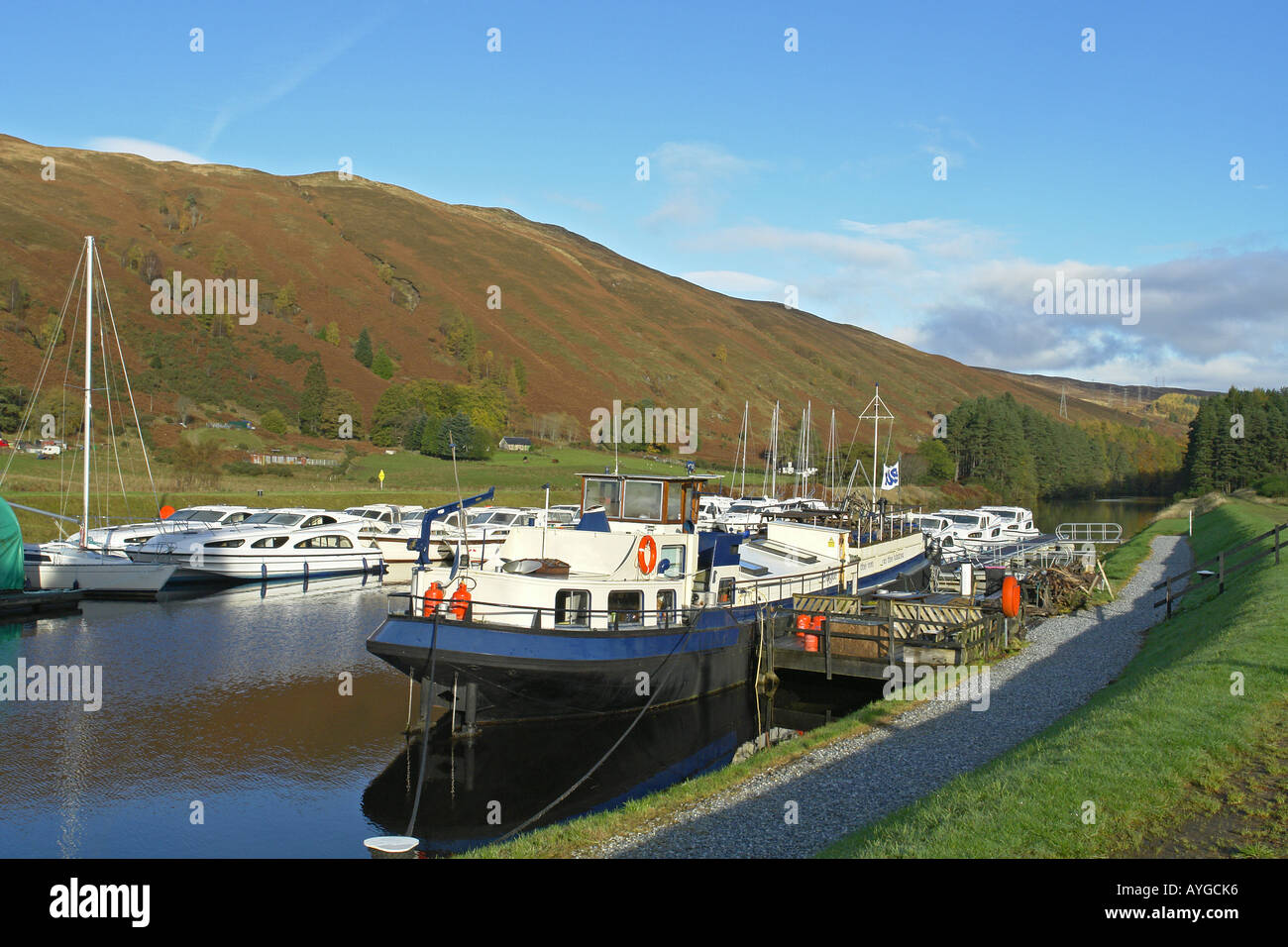 A peaceful sunny autumn view of Laggan locks in the Great Glen of ...