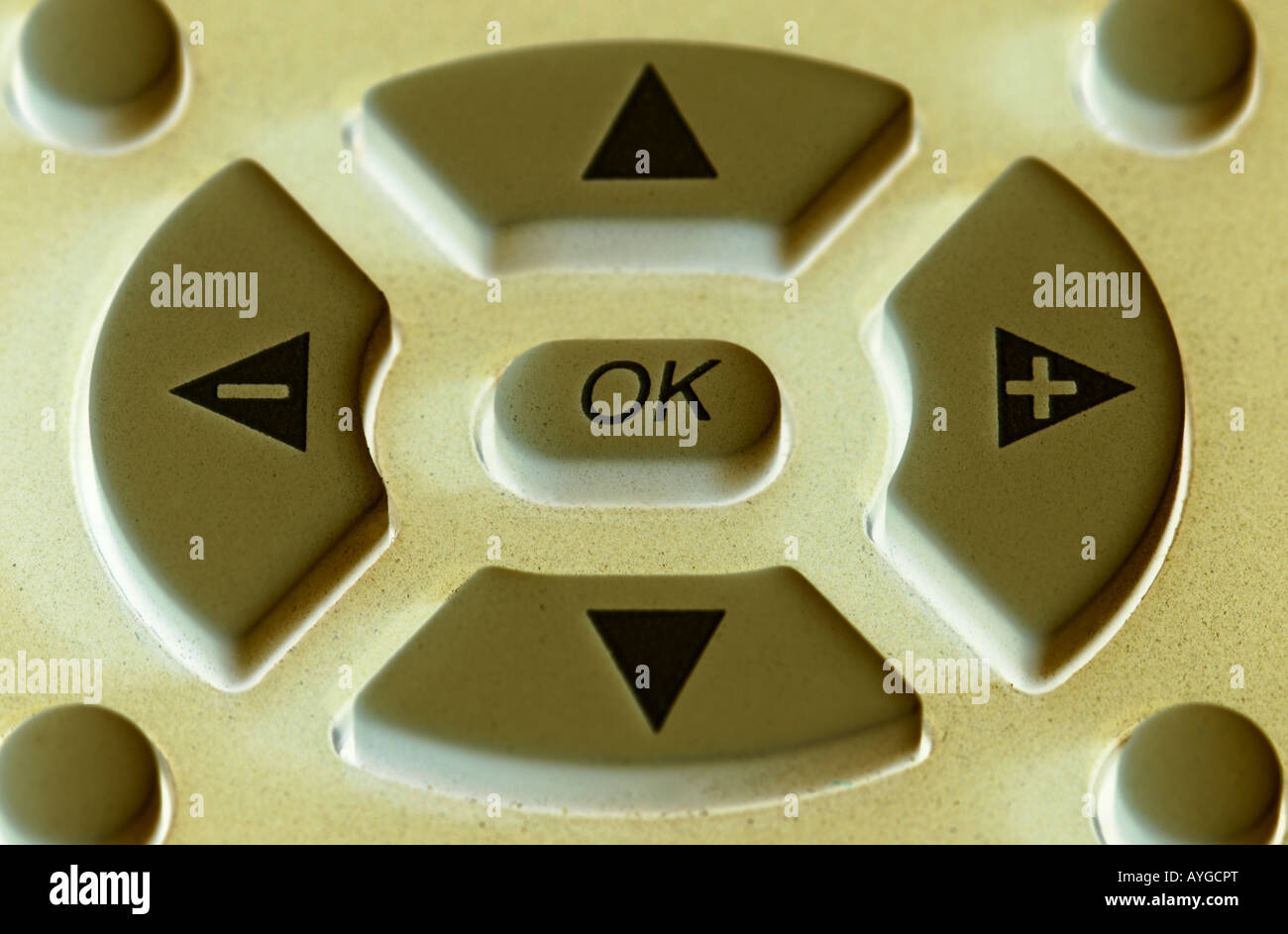 Volume and channel changing buttons of tv remote control close up Stock ...