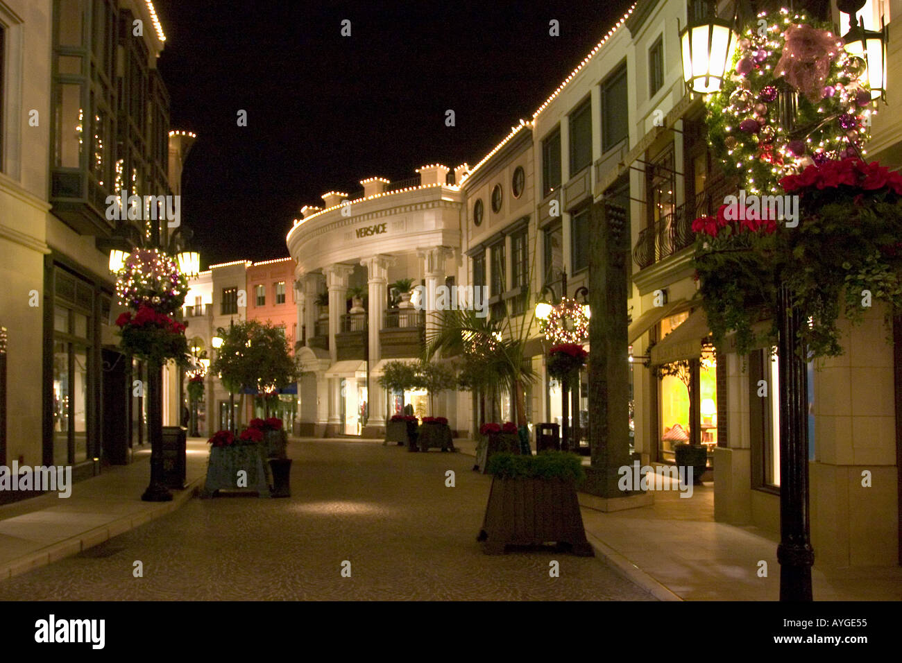 Night View of Via Rodeo Beverly Hills Los Angeles California Stock ...