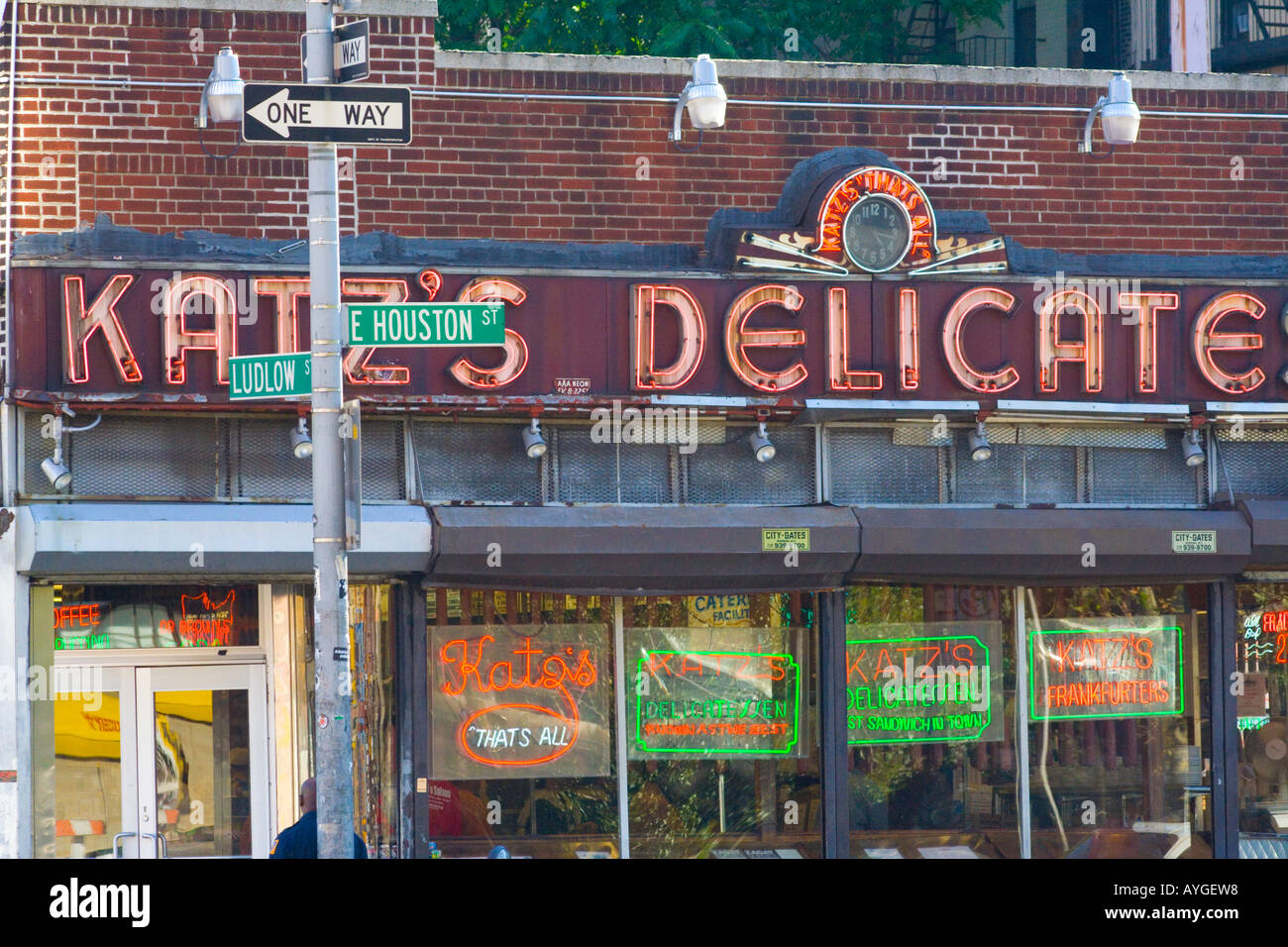 Front of Katz delicatessen with Neon Sign New York City NY USA Stock ...