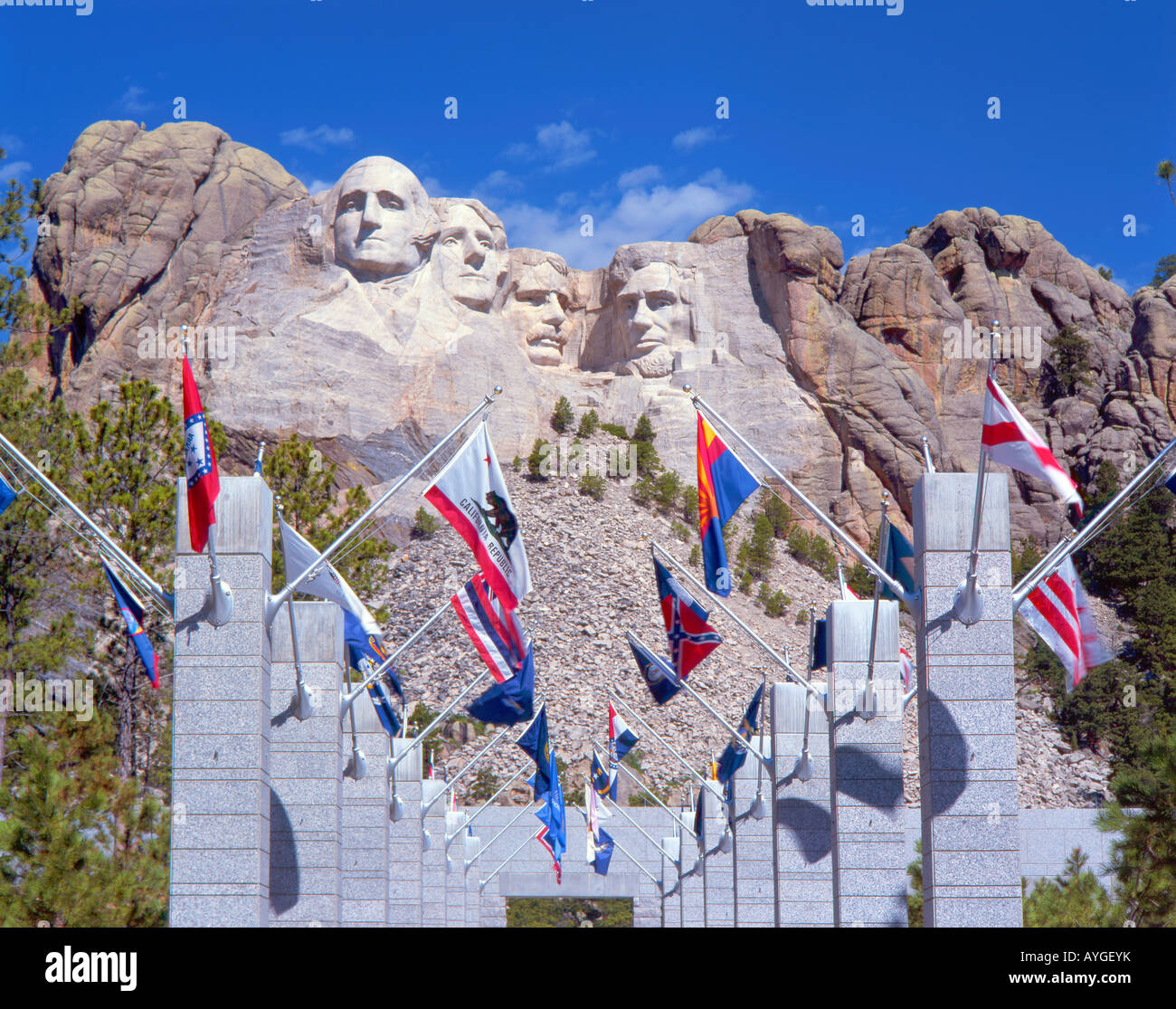 Mount Rushmore National Memorial SD Avenue of the flags and the faces ...