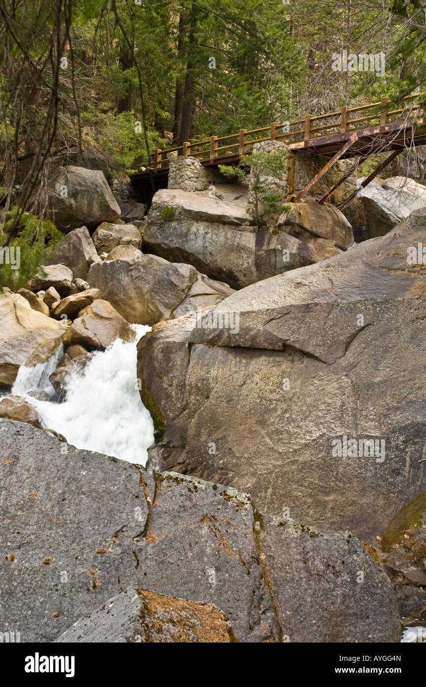 Merced River hiking bridge vertical Stock Photo - Alamy