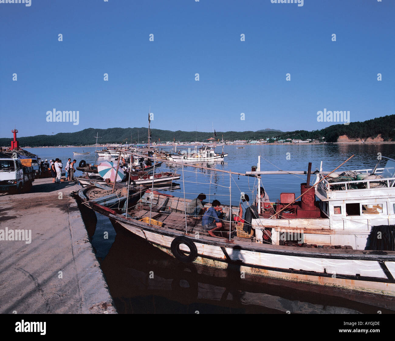 Ship at Harbor Stock Photo - Alamy