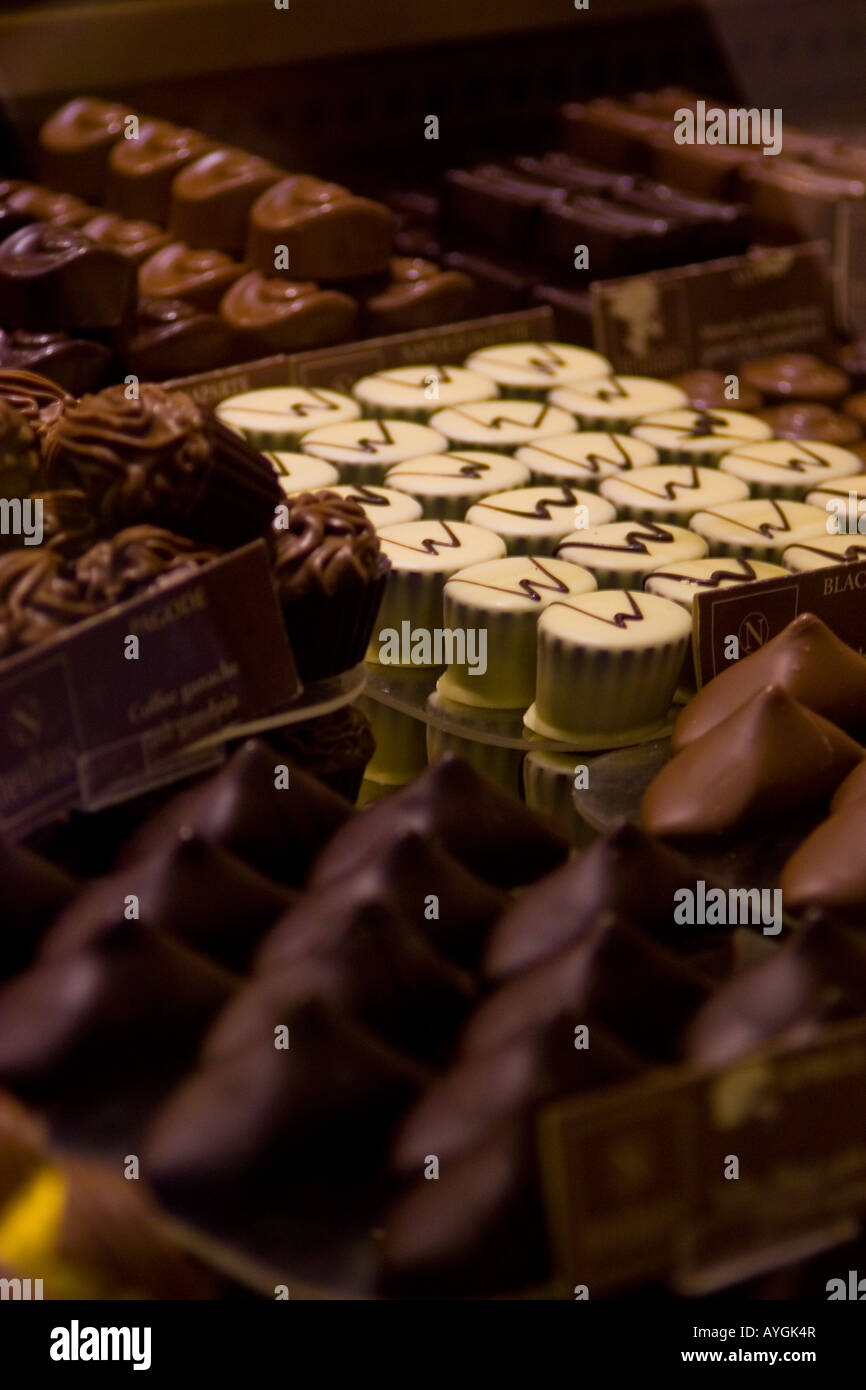 Amsterdam, diverse types of chocolates exhibited in a store of the ...