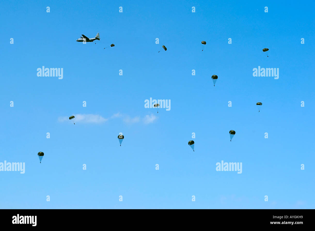 Airborne parachute drop at the Air Show at Selfridge Air Force Base Mt ...