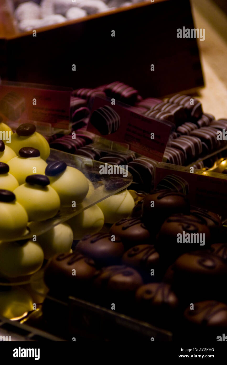 Amsterdam, chocolates exhibited in a store of the schiphol airport ...