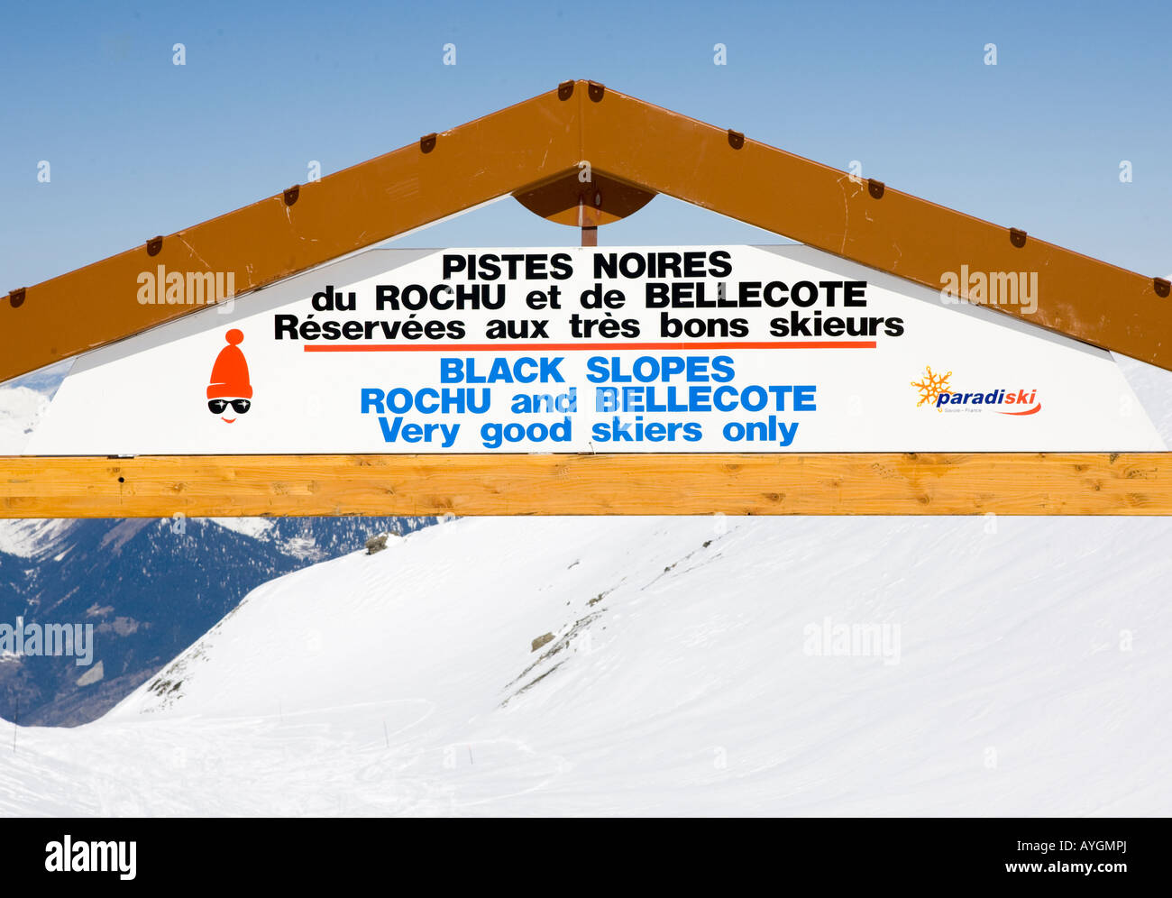 Pistes Noires Black Runs Warning Signpost La Plagne French Alps Stock ...