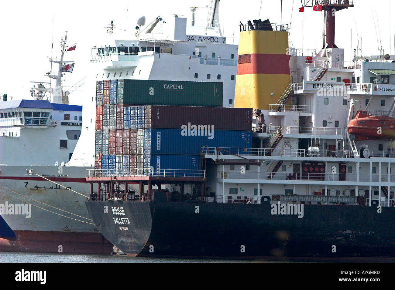 Commercial container ship docked with others in port Tunis Tunisia ...
