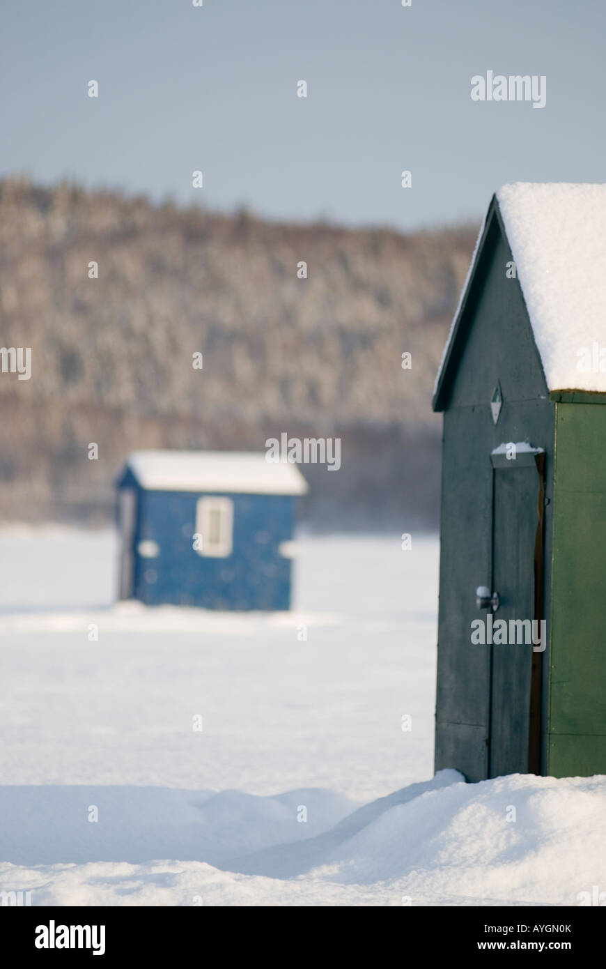 Ice shacks on frozen Lake Stock Photo - Alamy