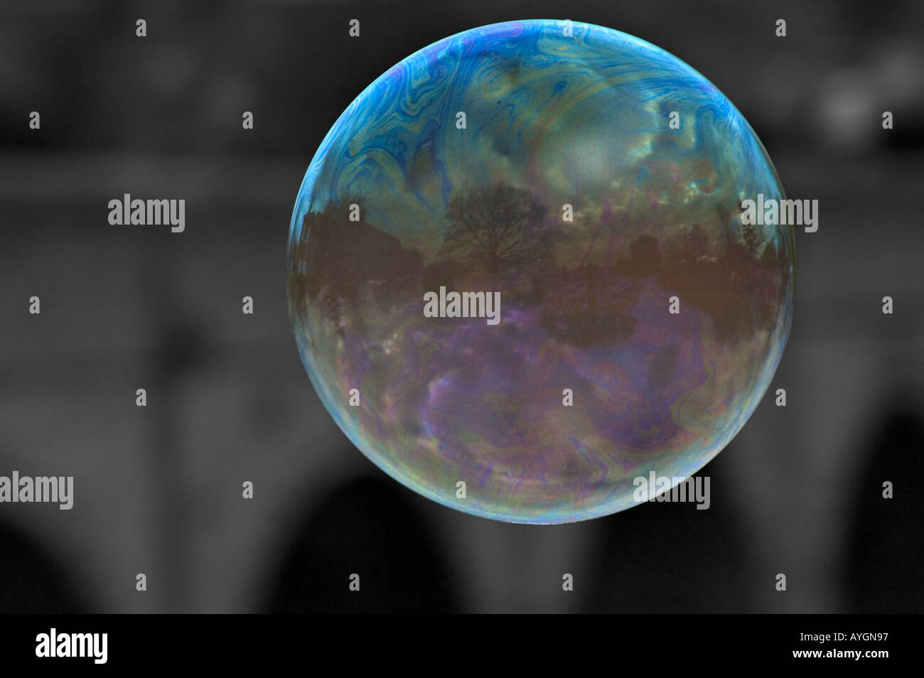 Soap Bubble with a reflected landscape within it Stock Photo - Alamy