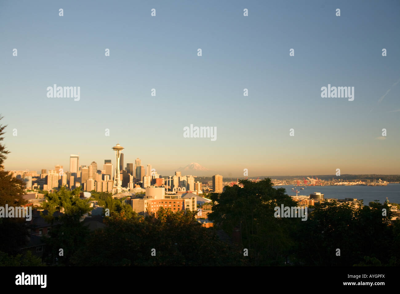 Seattle Washington view of downtown Seattle from Kerry Park with Mount ...