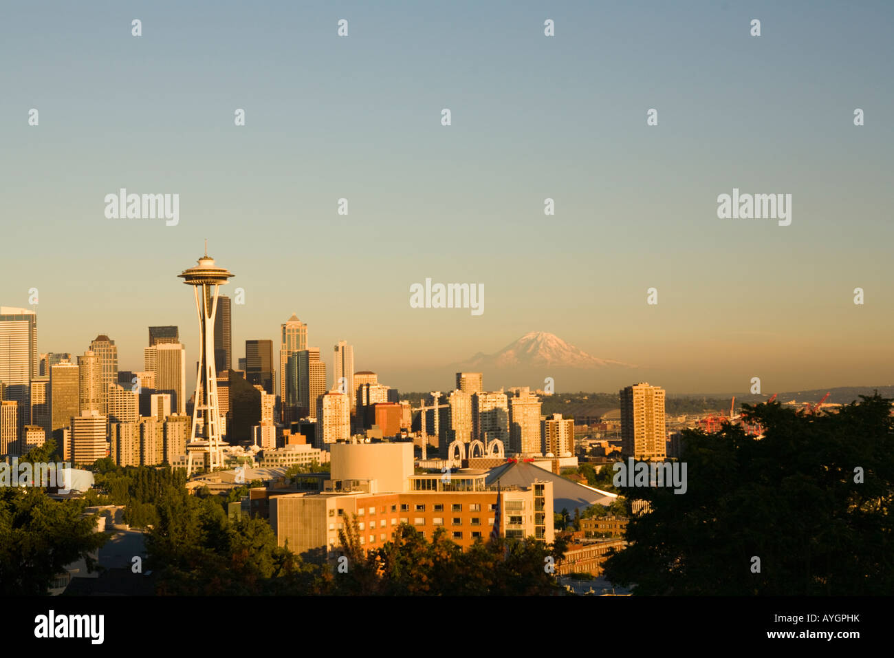 Seattle Washington view of downtown Seattle from Kerry Park with Mount ...