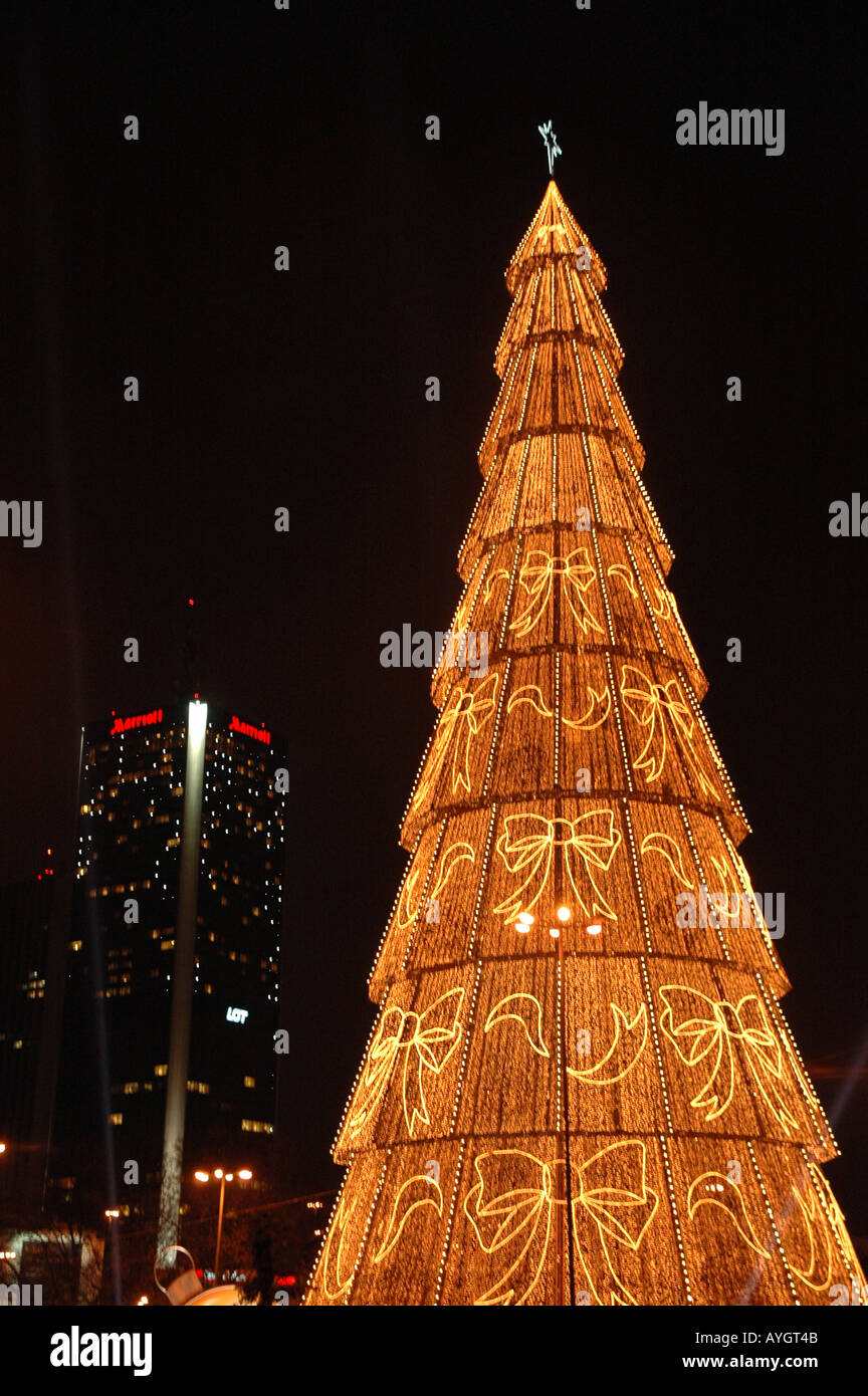 Millennium Christmas Tree and Marriott hotel in Warsaw 2005 Stock Photo ...