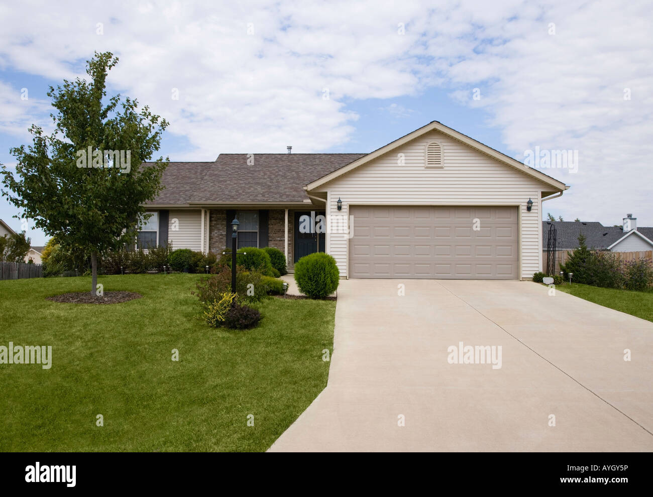 Front view of house with garage Stock Photo - Alamy