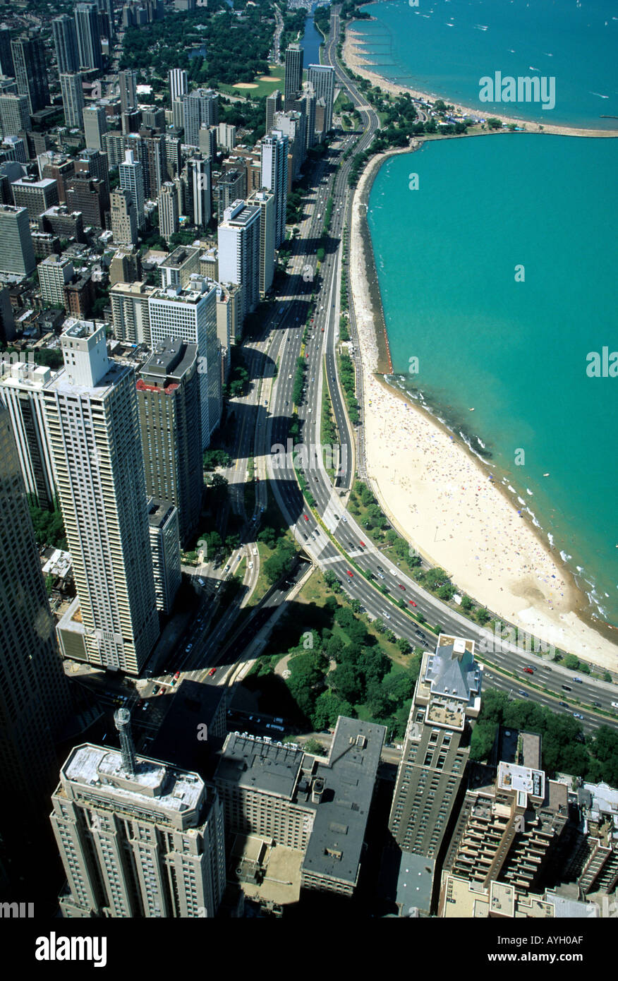 Aerial View of Chicago Lake Shore Drive and Lake Michigan Chicago ...