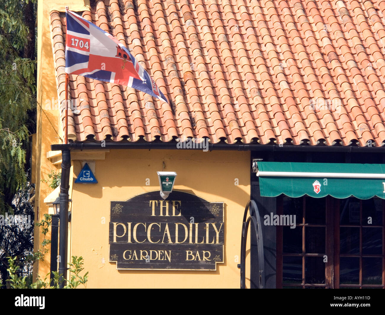 The Gibraltar Key and Castle Flag flying outside the Piccadilly Garden ...