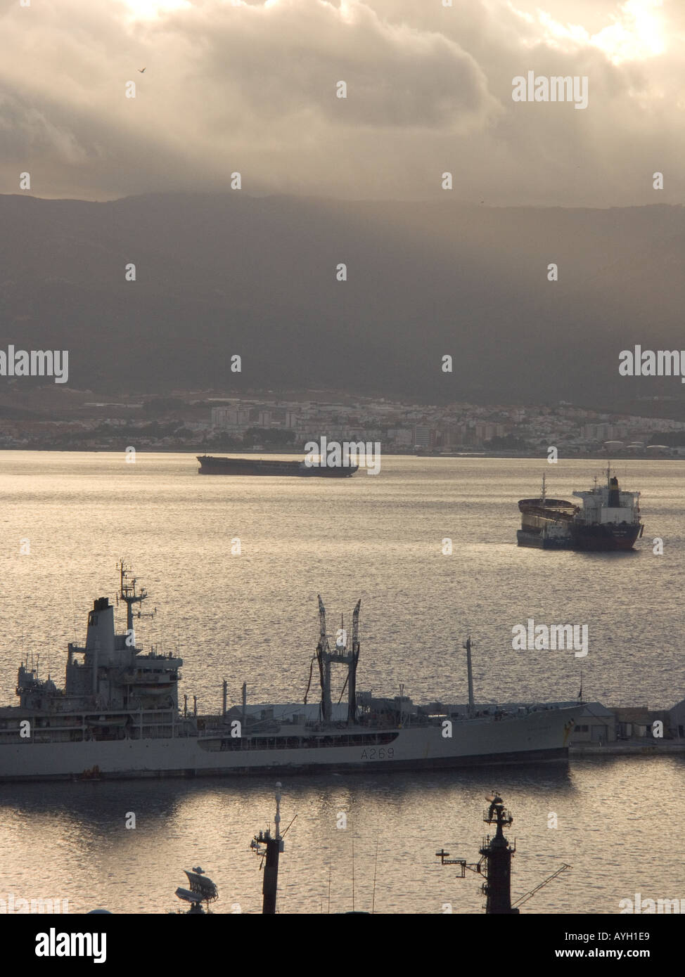 Dusk over the bay of gibraltar shipyard hi-res stock photography and ...