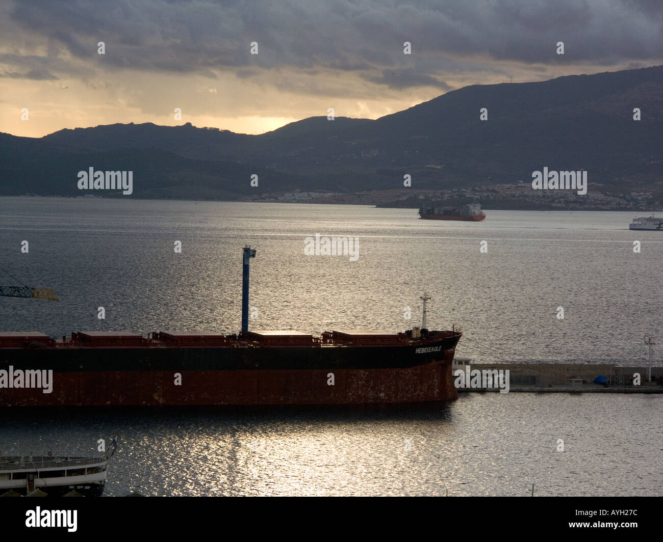 Sunset, dusk over the Bay of Gibraltar, shipyard shipyards sunset ...