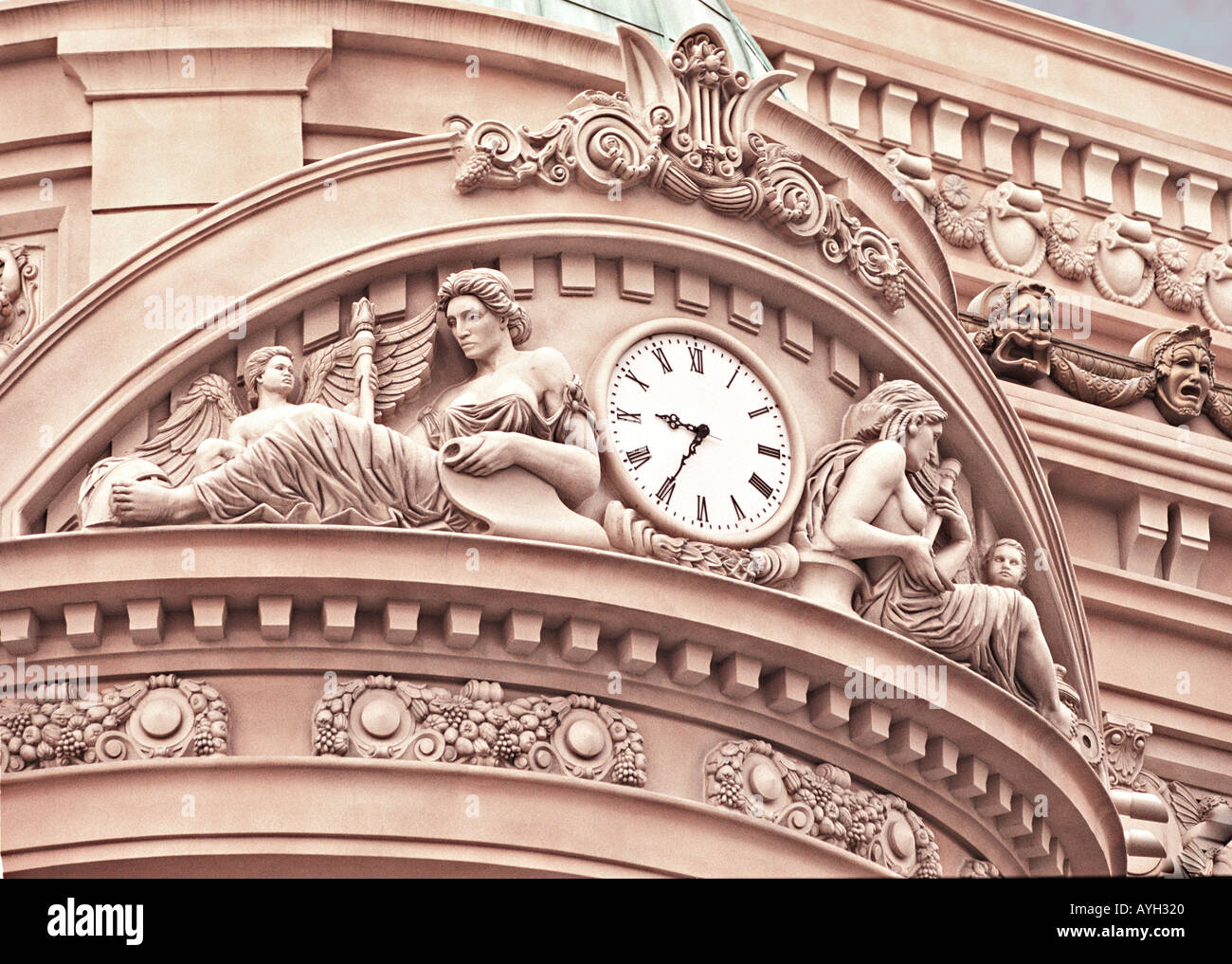 Clock with French architecture Stock Photo - Alamy