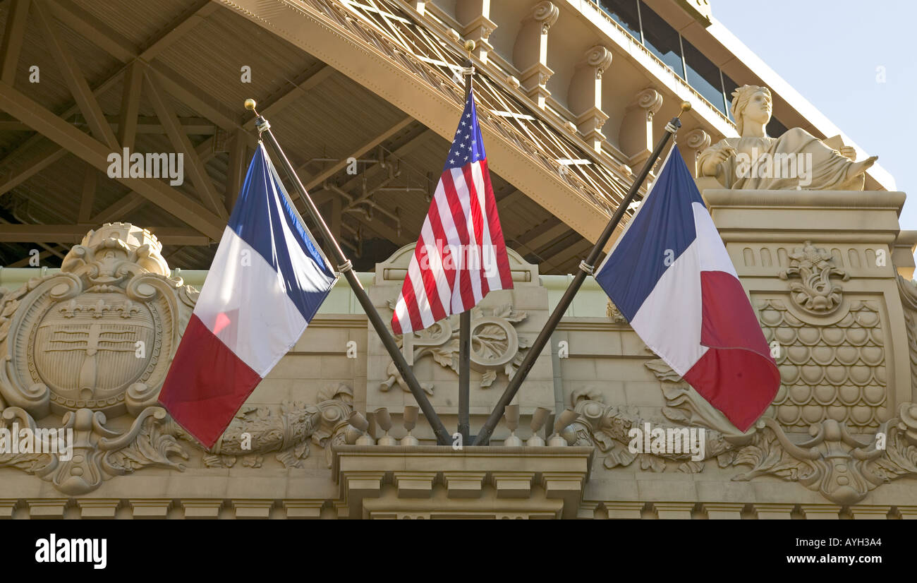 American French national flags symbolic of foreign relations Stock ...