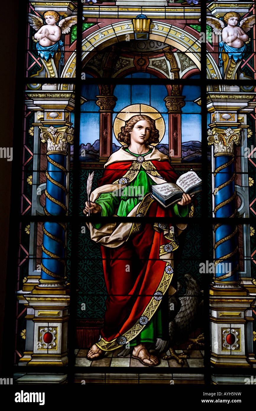 Detail from a stained glass window at the German church (Tyska kyrkan ...