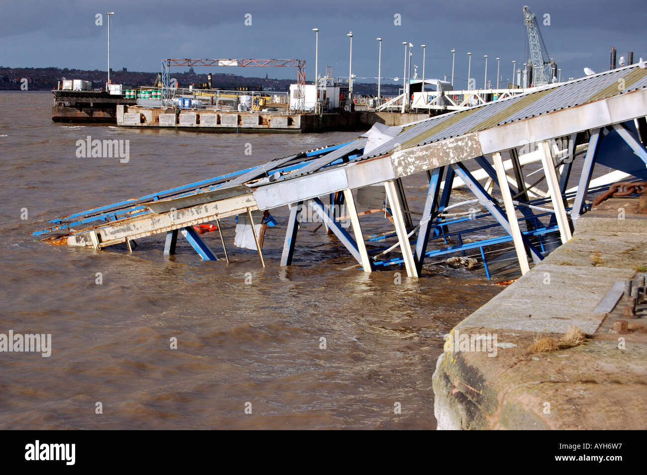 The remains of Liverpool Mersey Ferries landing stage after it sank on ...