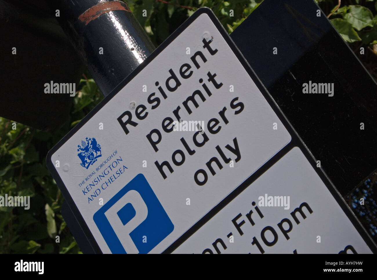 Sign for residents' parking, Kensington & Chelsea, London, England, UK ...