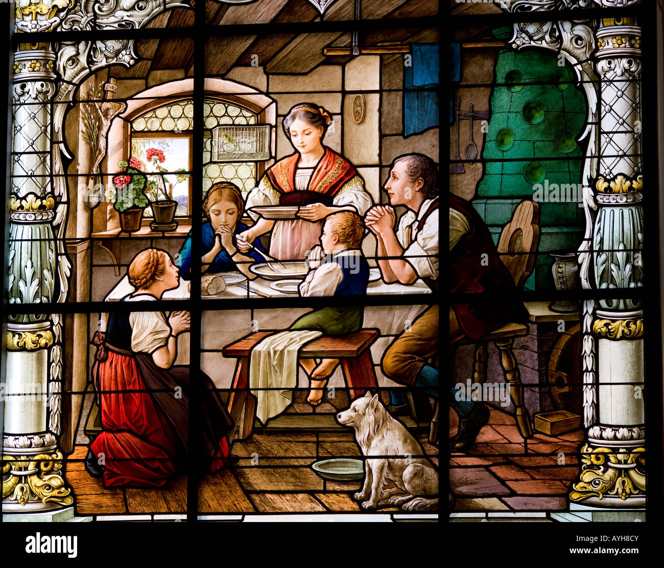 Detail from a stained glass window at the German church (Tyska kyrkan ...