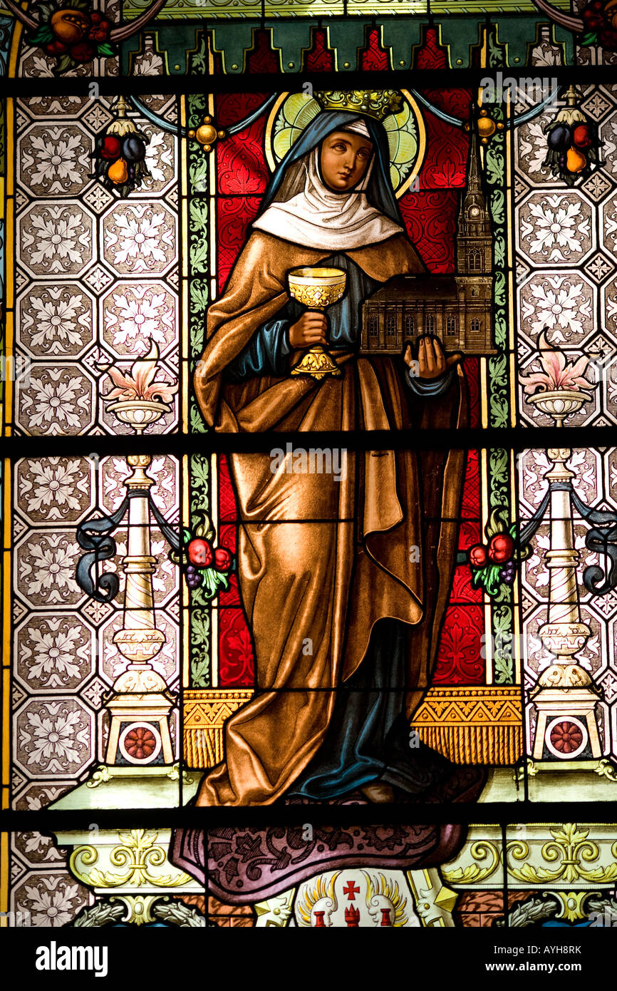 Detail from a stained glass window at the German church (Tyska kyrkan ...