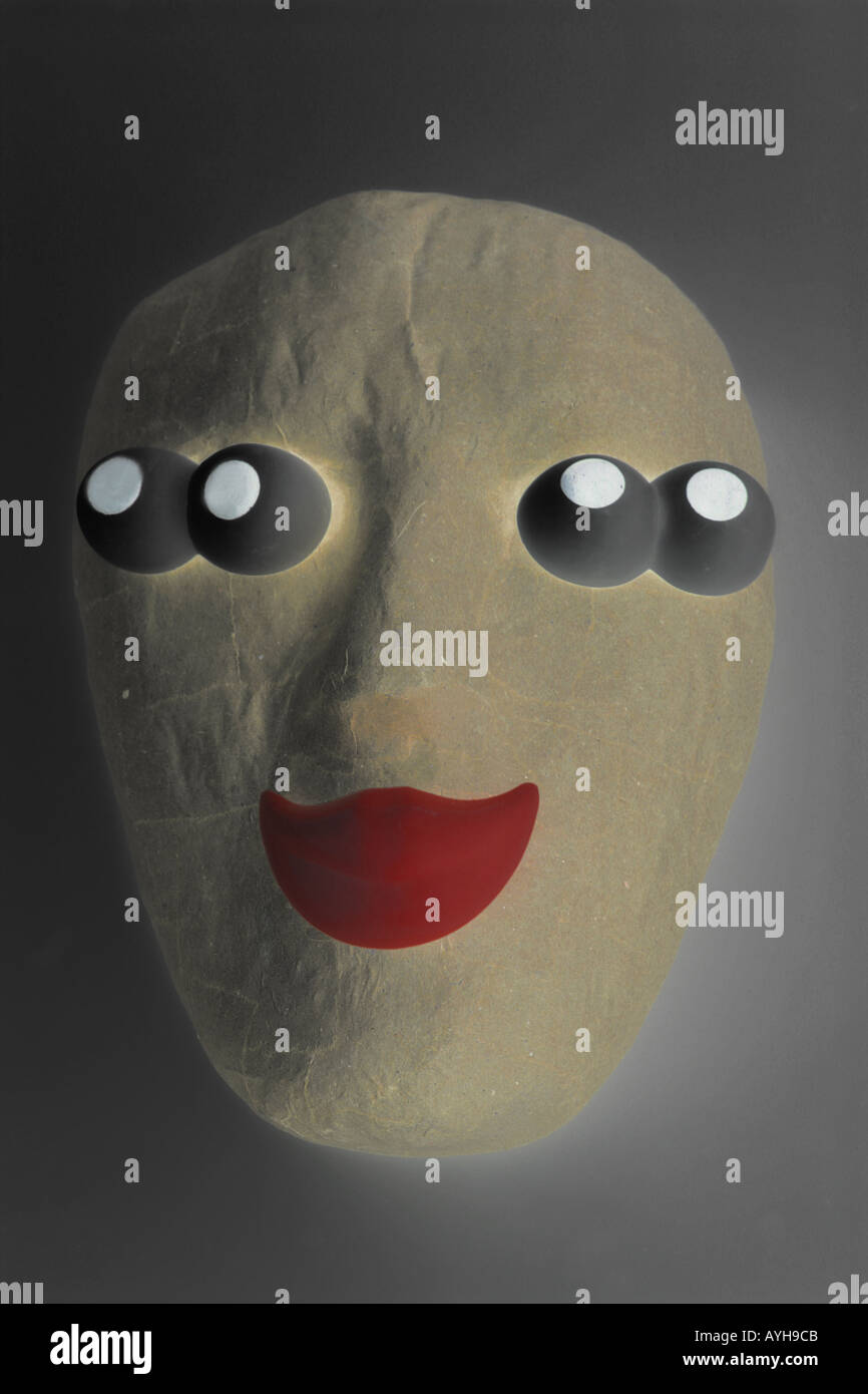 Surreal antimatter image of grotesquely smiling face with quadruple ...