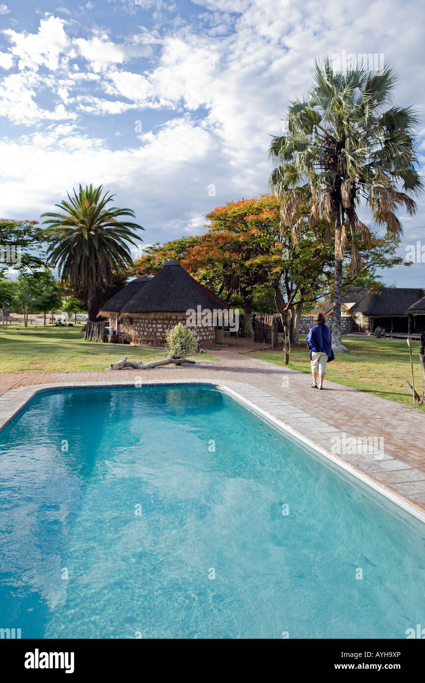 Swimming pool area at the Onguma Bush Camp near Etosha Park Namibia ...