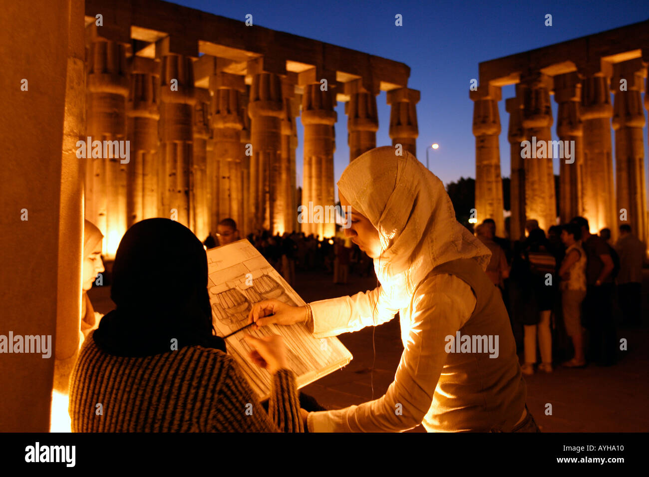Luxor temple of Thebe drawing classes for young women in the temple ...