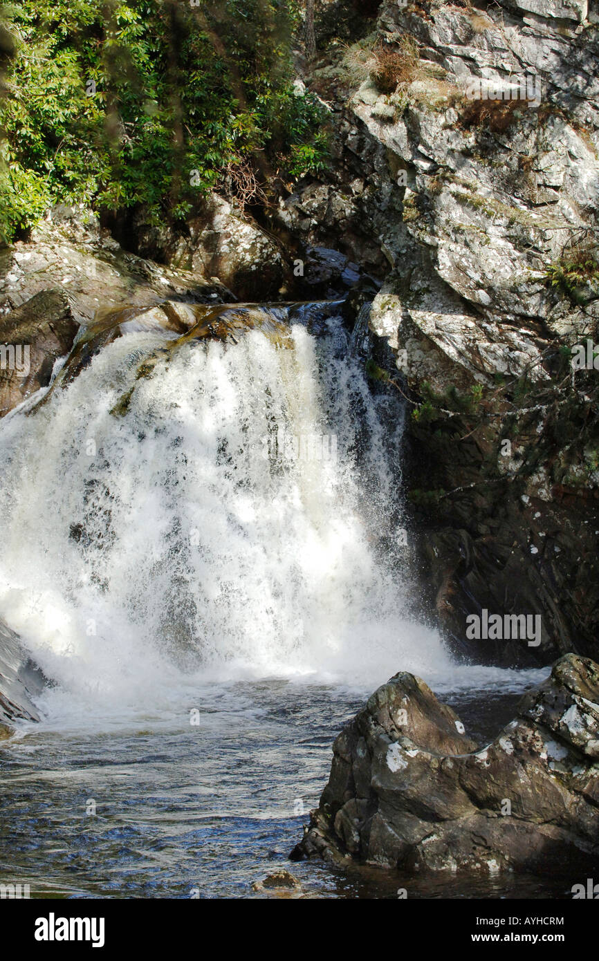 Waterfalls running down the mountainside valley in Pitlochry Scotland ...