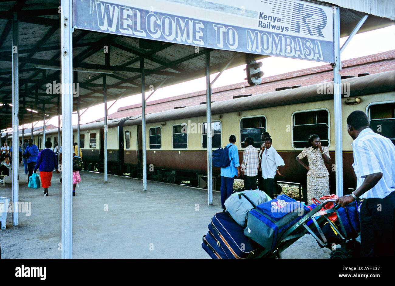 AFRICA KENYA MOMBASA Train station in Mombasa with crowds arriving on ...