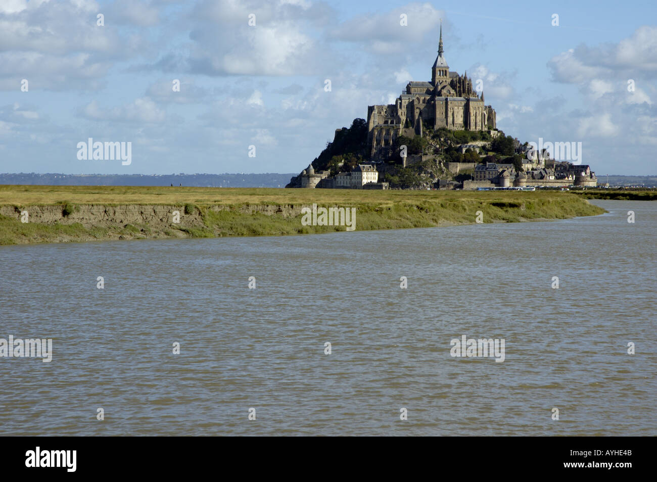 The Couesnon river in front of Mont Saint-Michel, a fortified medieval ...