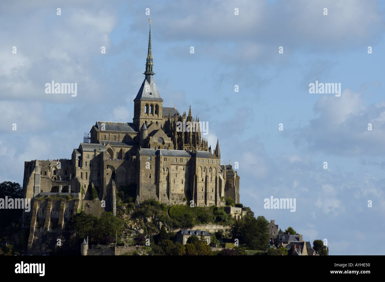Ramparts of Mont Saint-Michel, a fortified medieval monastery on an ...
