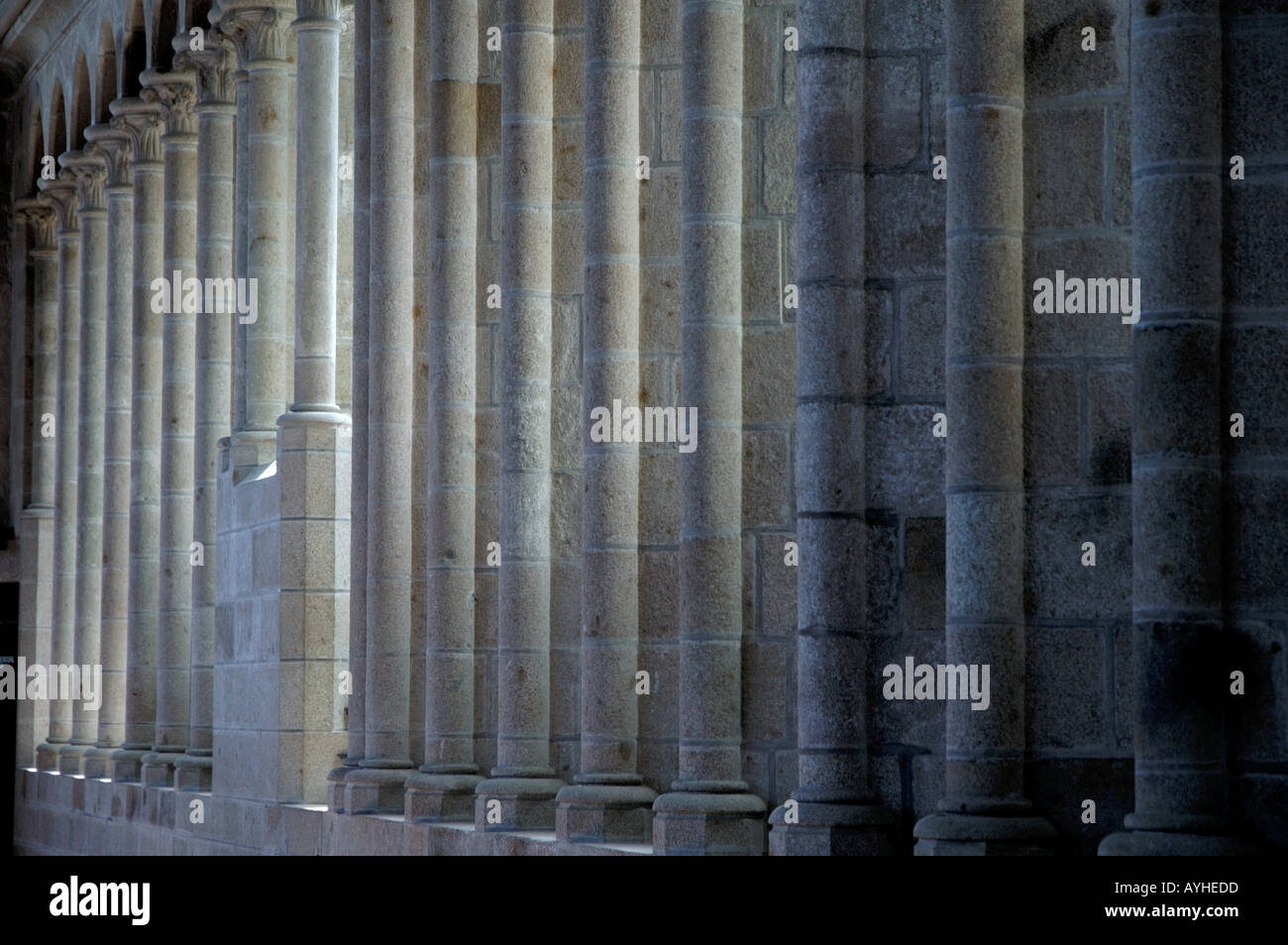 Row of columns forming the wall of the monastery, Mont Saint-Michel ...