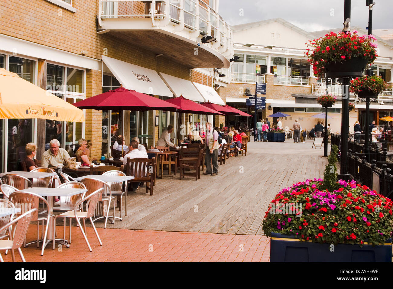 Tourists at restaurant tables in Mermaids Quay Cardiff Bay UK Stock ...