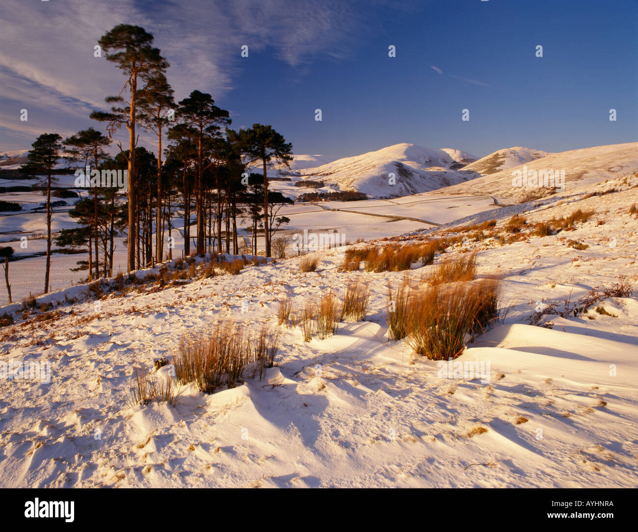 Winter snow in the Scottish hills looking down on Durisdeer Scotland UK ...