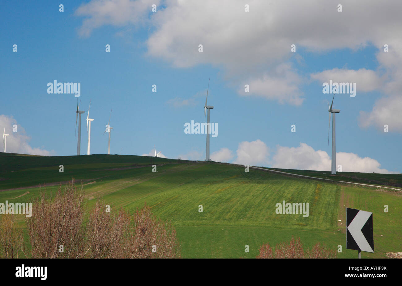 wind turbines on crest of hill Stock Photo - Alamy