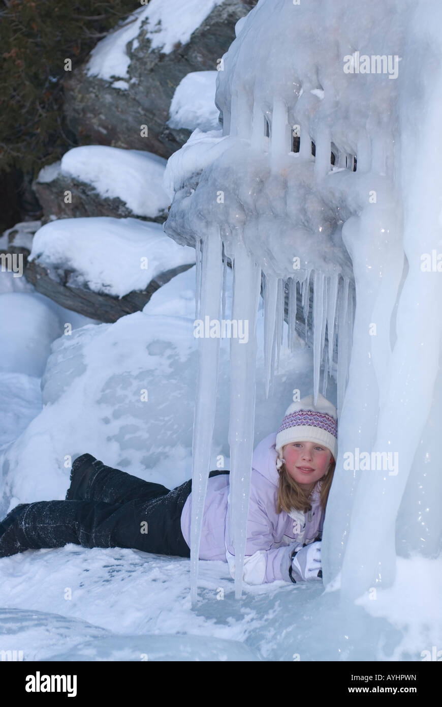 young girl in ice formations Stock Photo - Alamy