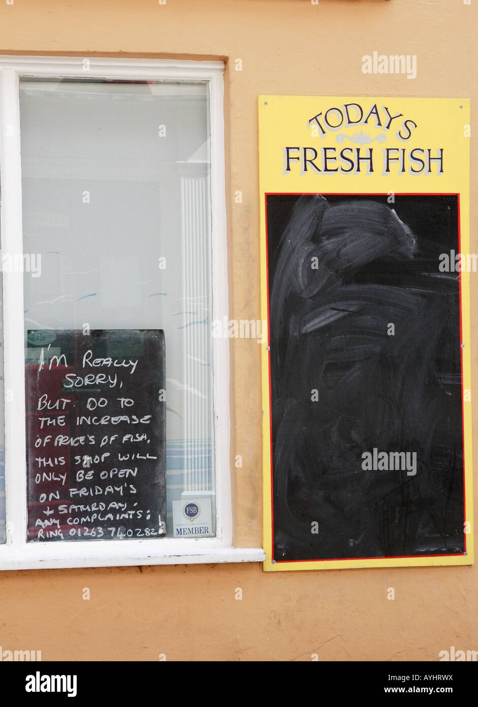 Sign in Fishmongers Window Stock Photo - Alamy